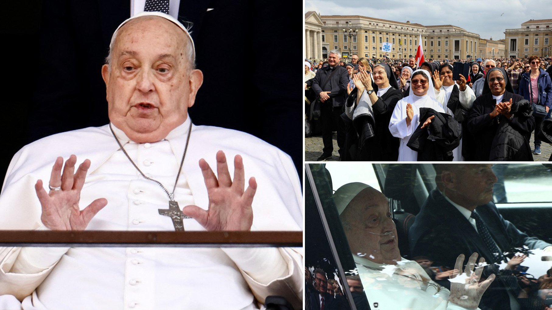 Pope Francis makes first public appearance in six weeks after health crisis