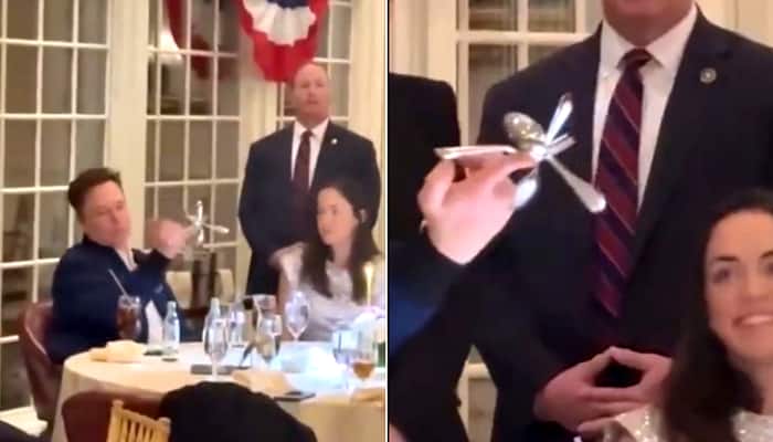 Video of Elon Musk's spoon-and-fork trick at Trump's Mar-a-Lago dinner ...