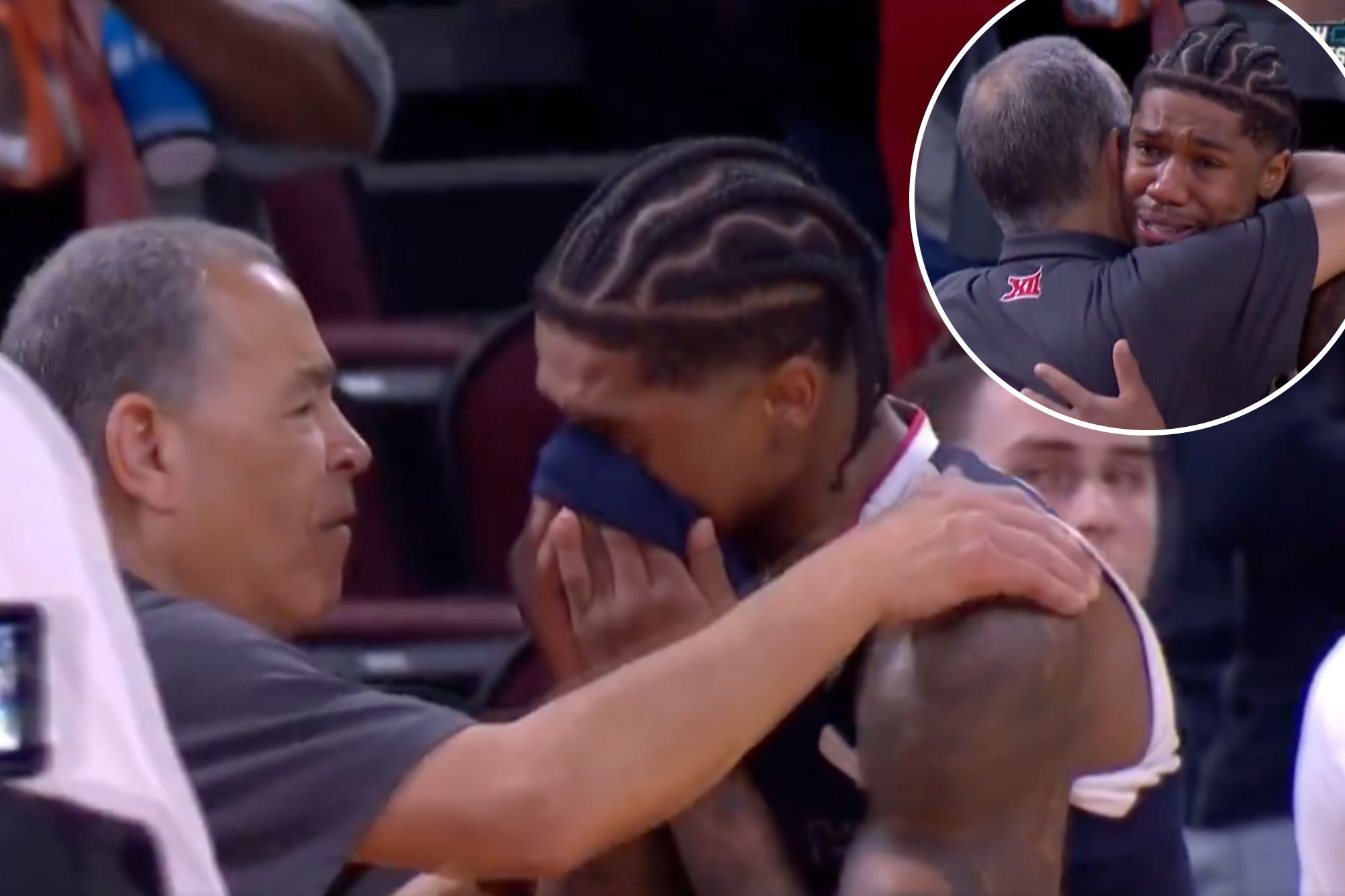 Houston coach Kelvin Sampson consoles crying Gonzaga star Khalif Battle ...