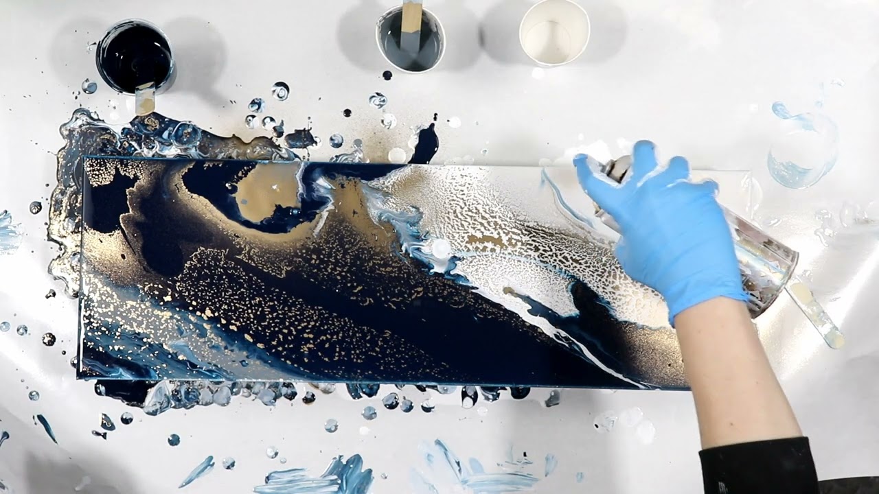 Stunning Blue And Gold Mixed Media Acrylic Pour, My Favorite Color
