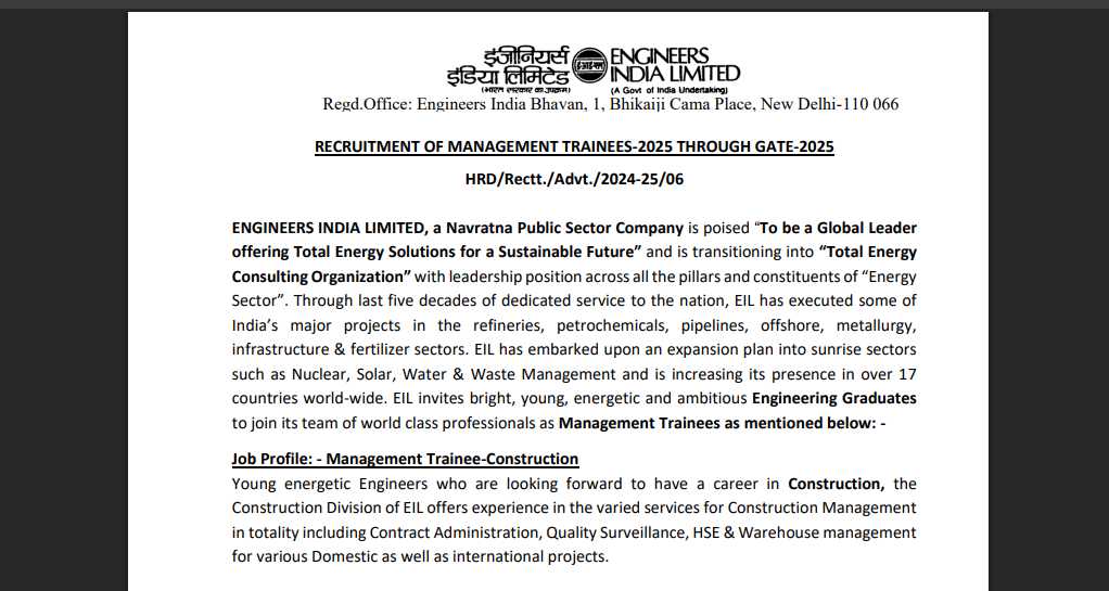 EIL Management Trainee registration 2025 underway: Direct link to apply ...