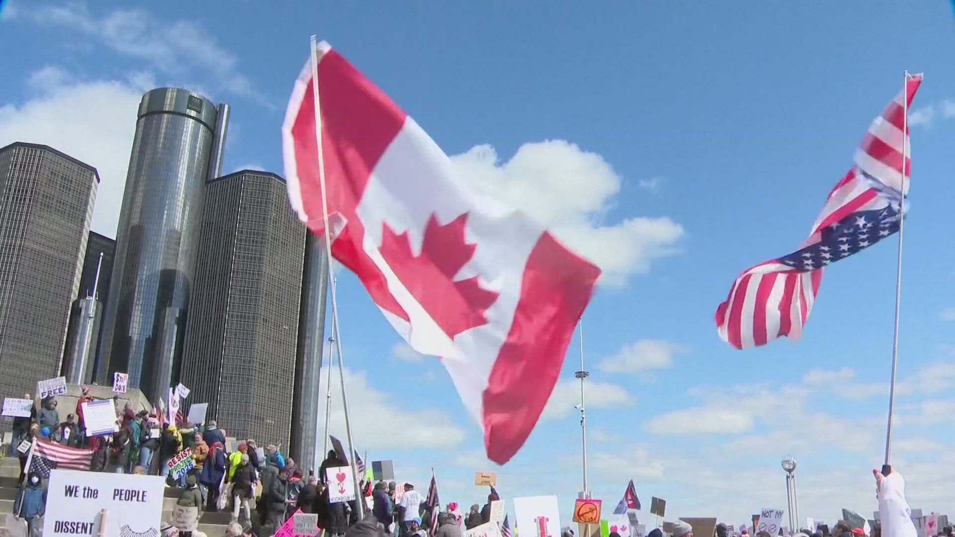Americans, Canadians protest together against Trump Administration tariffs