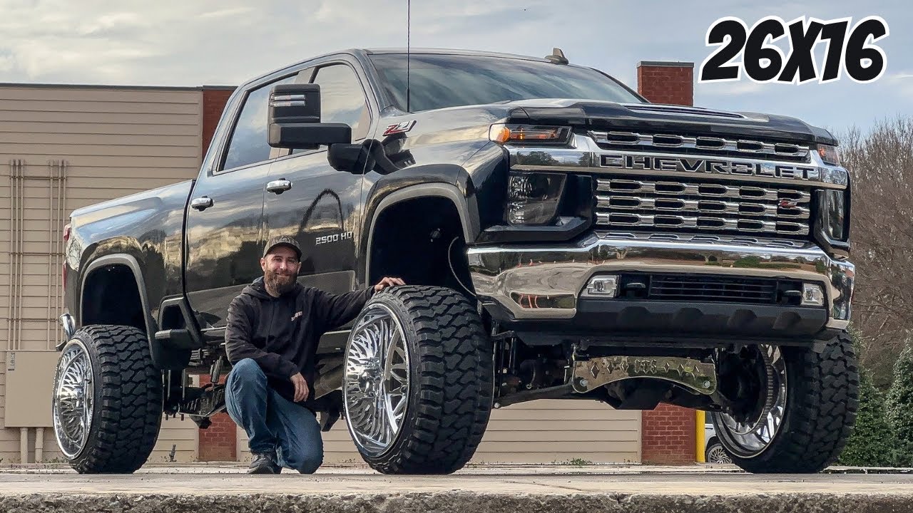 Chromed Out FTS Lift Kit on a Silverado 2500 With 26x16 KG1 Forged Wheels