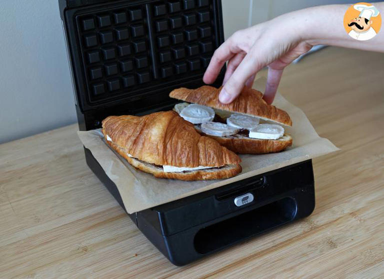 Croffle, the waffle style croissant sandwich with fig jam, goat cheese ...