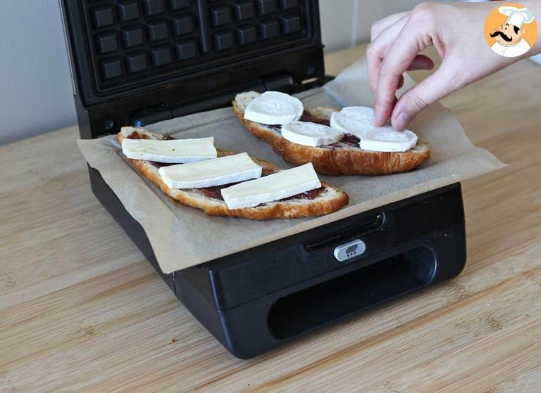 Croffle, the waffle style croissant sandwich with fig jam, goat cheese ...