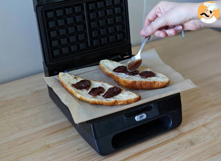 Croffle, the waffle style croissant sandwich with fig jam, goat cheese ...