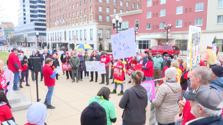Letter carriers protest the potential privatization of the post office