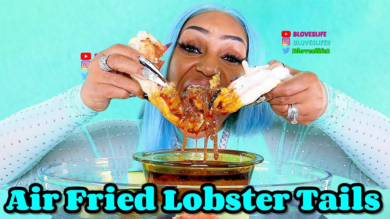 Giant air fried lobster tails mukbang