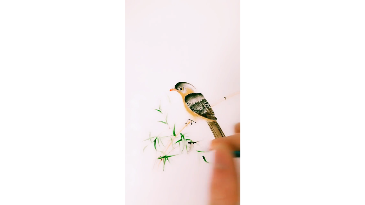 Art Of A Yellow Bird With Leaves