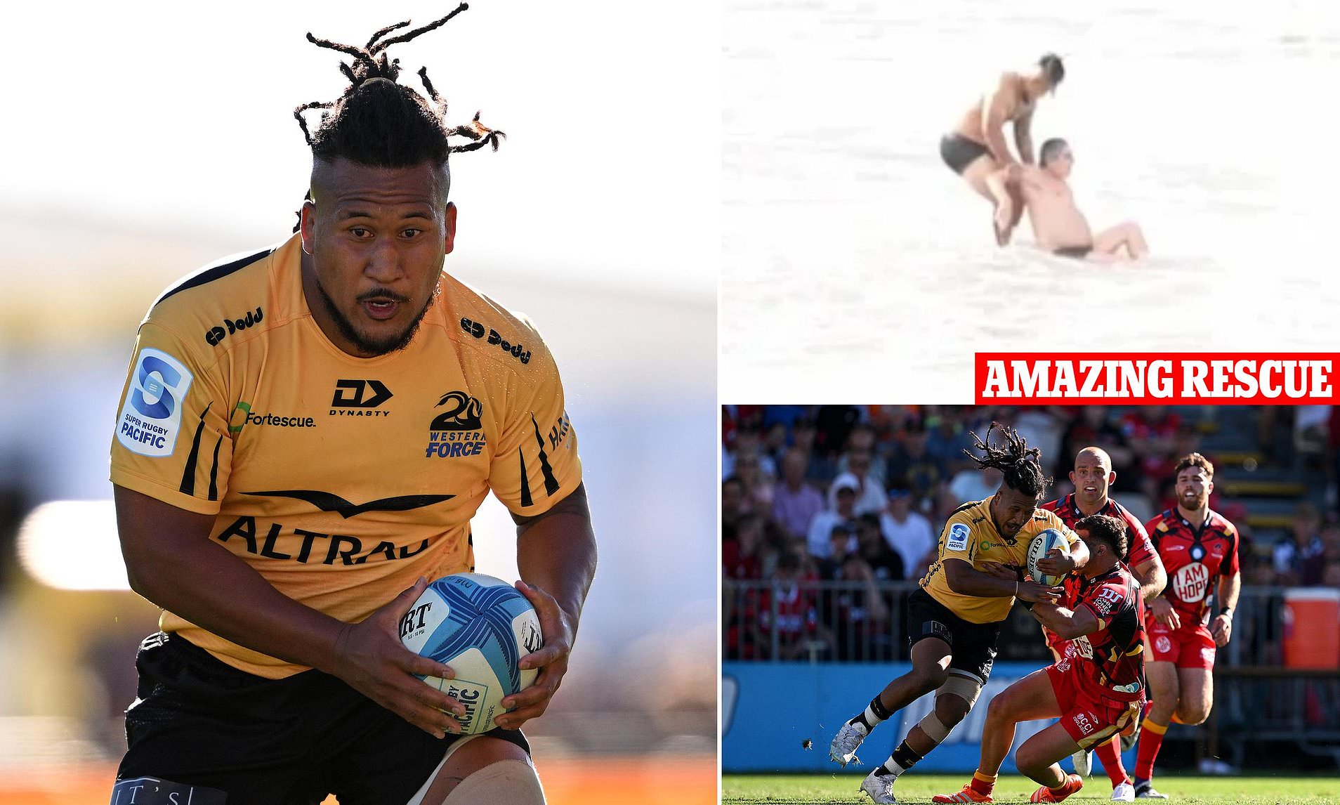 Hero footy star Brandon Paenga-Amosa saves man from drowning at famous ...