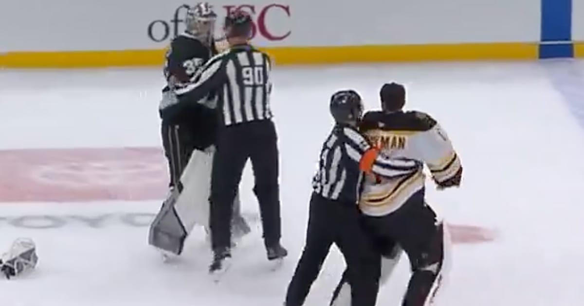 Fans furious after officials stopped Jeremy Swayman’s goalie fight
