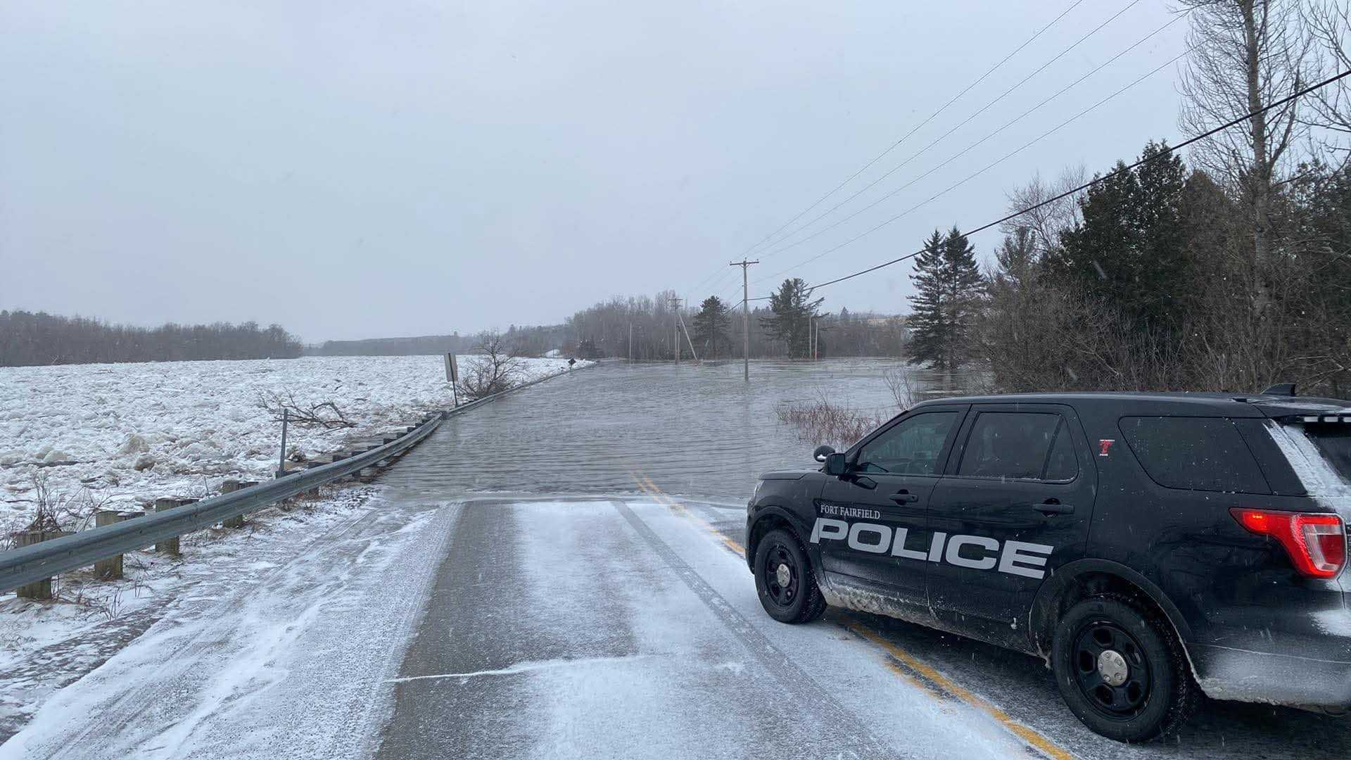 Ice jam flooding causes road damage in northern Maine