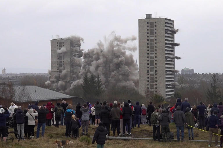 Glasgow high-rises demolished in seconds by series of controlled explosions