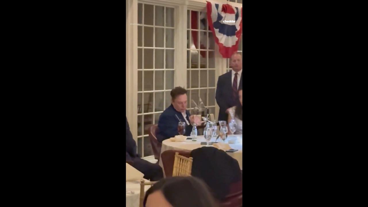Elon Musk balances silverware on finger at White House dinner