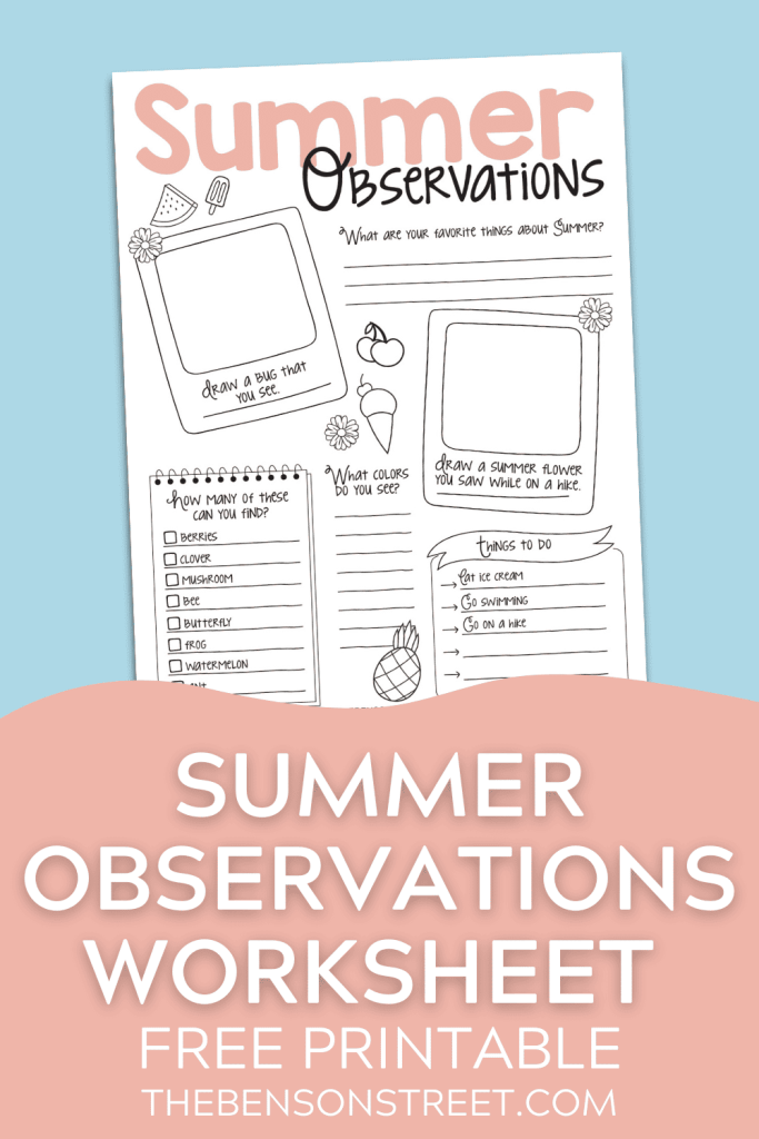 Summer Observations Page for Kids: Free Printable Activity