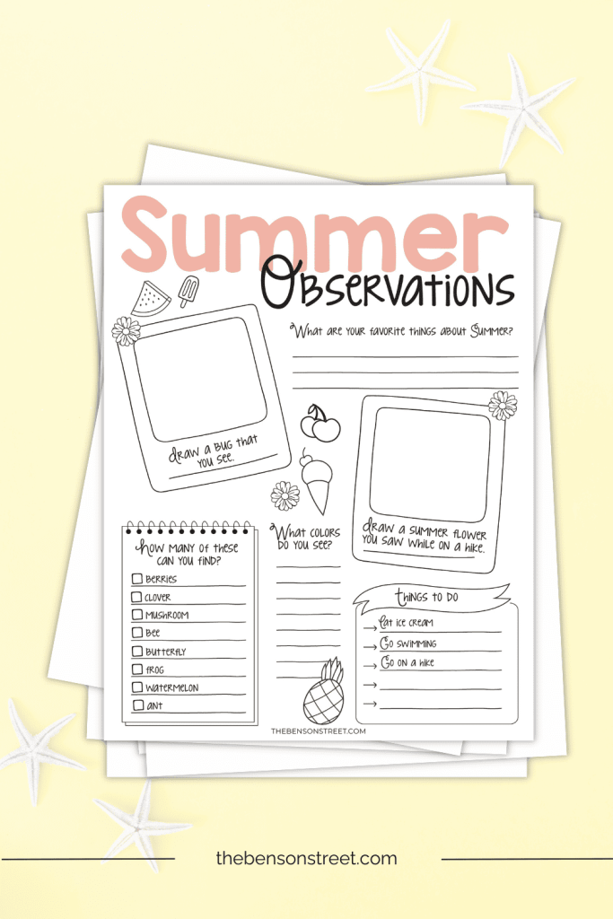 Summer Observations Page for Kids: Free Printable Activity