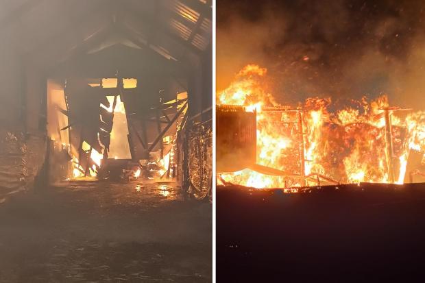Raging flames tear through barn as devastating blaze sparks huge 999 ...