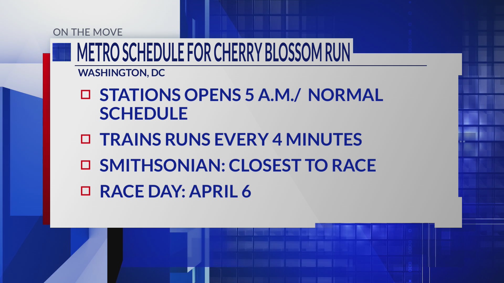 Metro to open early for Cherry Blossom 5K, 10-mile run as thousands ...