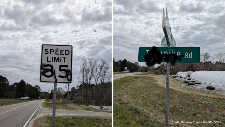 Street sign vandalized with racial slur in Mathews County, officials say