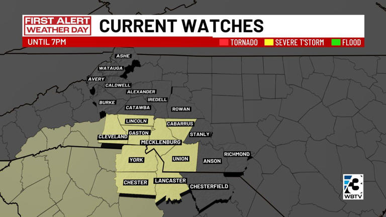 Severe Thunderstorm Watch issued for multiple counties across Carolinas