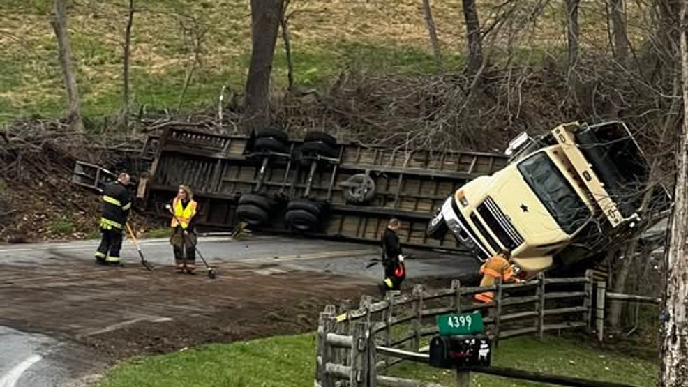 Flipped tractor-trailer blocks York County roadway