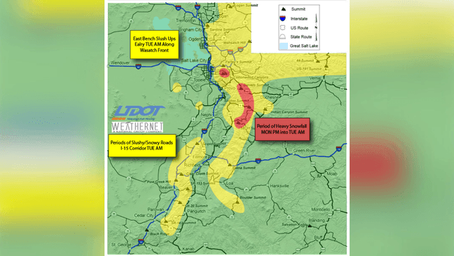 FULL LIST: Road Weather Alert issued for Utah highways through Tuesday ...