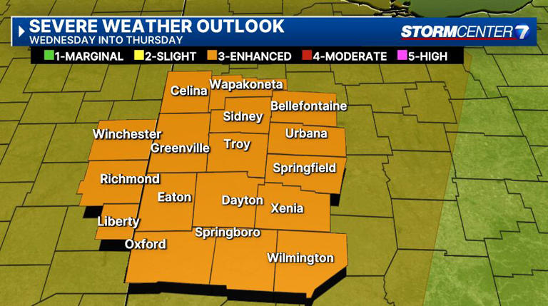Increasing risk for severe storms with damaging wind, hail, tornadoes by midweek