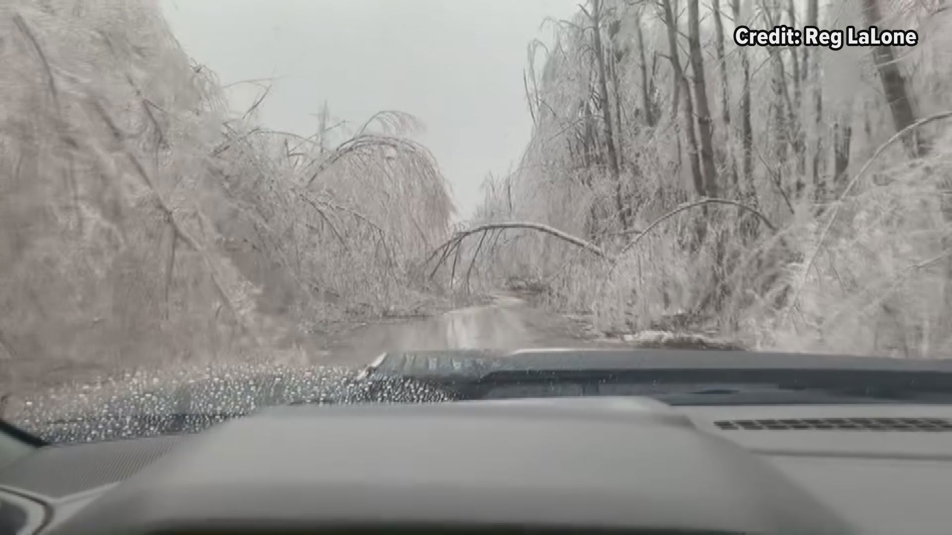 Driving through ice storm's damage in northern Michigan