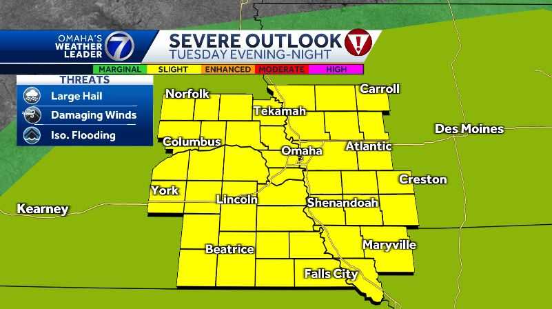 Omaha weather: Strong to severe storms possible Tuesday night