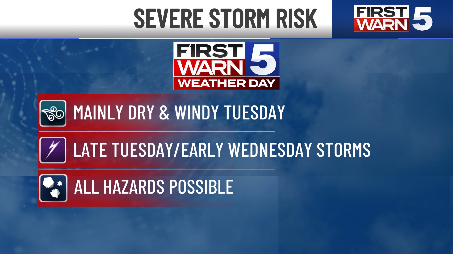 First Warn Weather Day declared for Tuesday due to severe storm threat