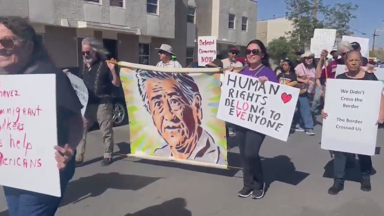Marchers remember Cesar Chavez legacy, protest Trump