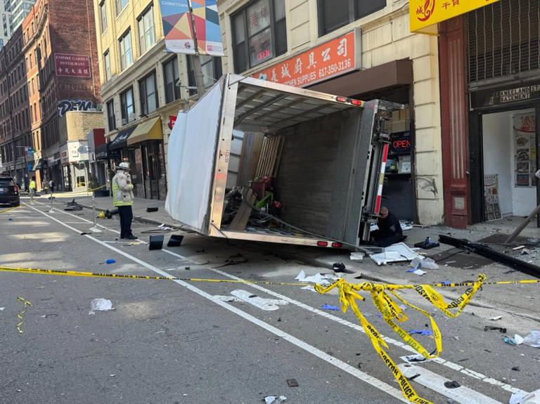 At least 6 hurt after truck crashes into building, pedestrians in Boston