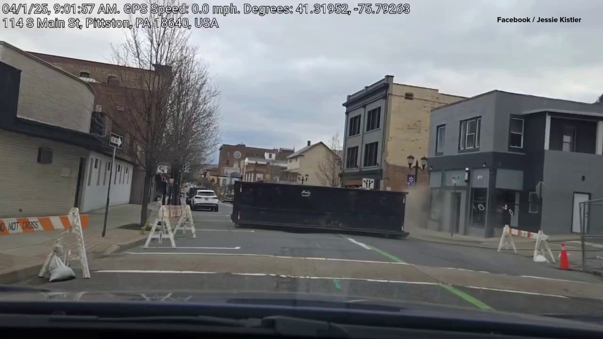 Caught on Camera: Dumpster rolls downhill, into road in Pittston