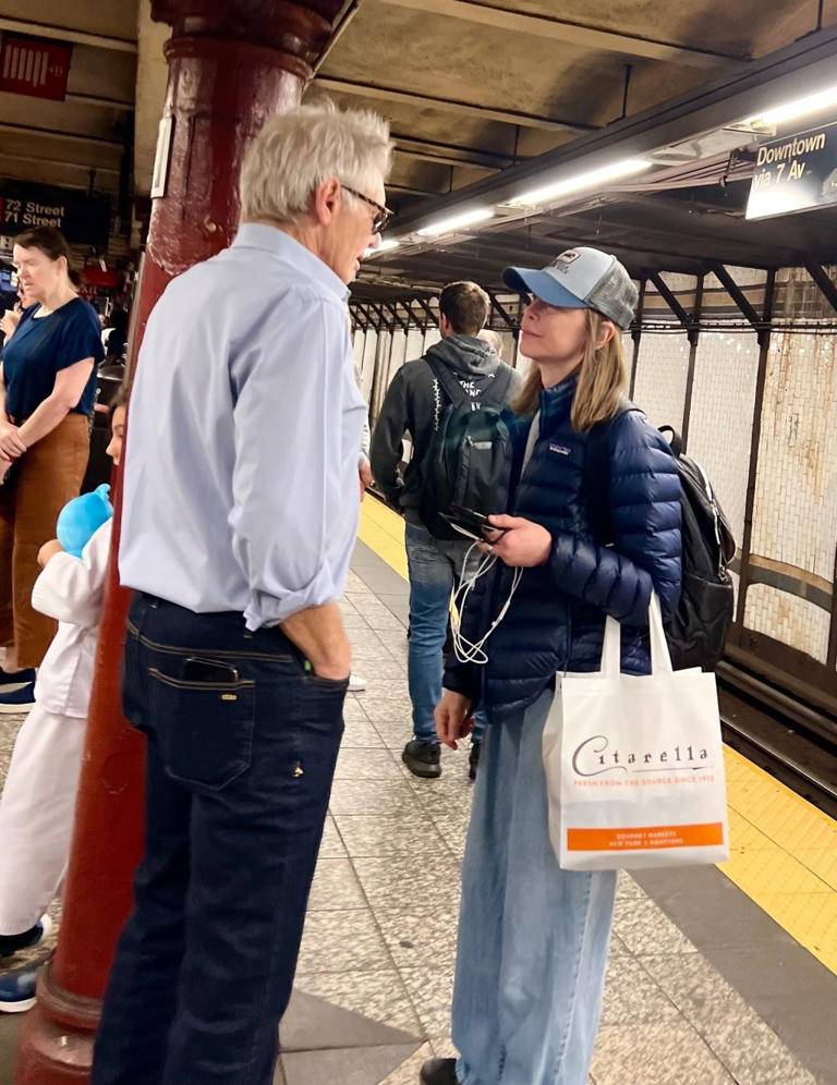 Harrison Ford kisses wife Calista Flockhart goodbye as he rides the ...