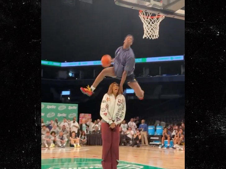 BYU Commit AJ Dybantsa Jumps Over Angel Reese During Dunk Contest