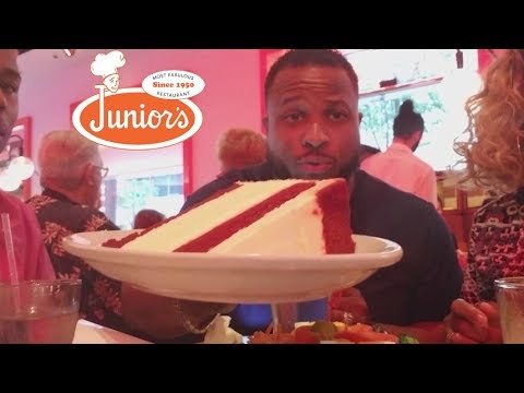 Trying Juniors Cheesecake on Broadway in New York City