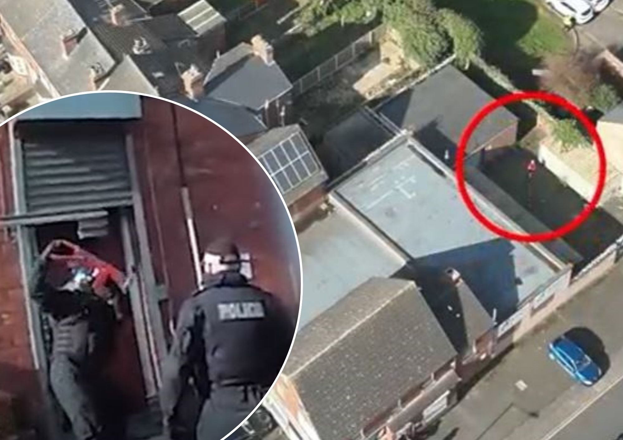 Watch as drone tracks man hopping garden fences as he flees £500k ...