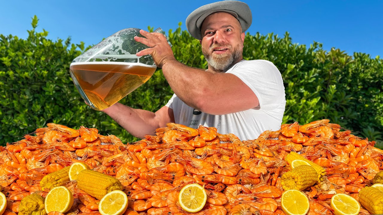 Big Batch Shrimp Cooked Over Fire for Everyone