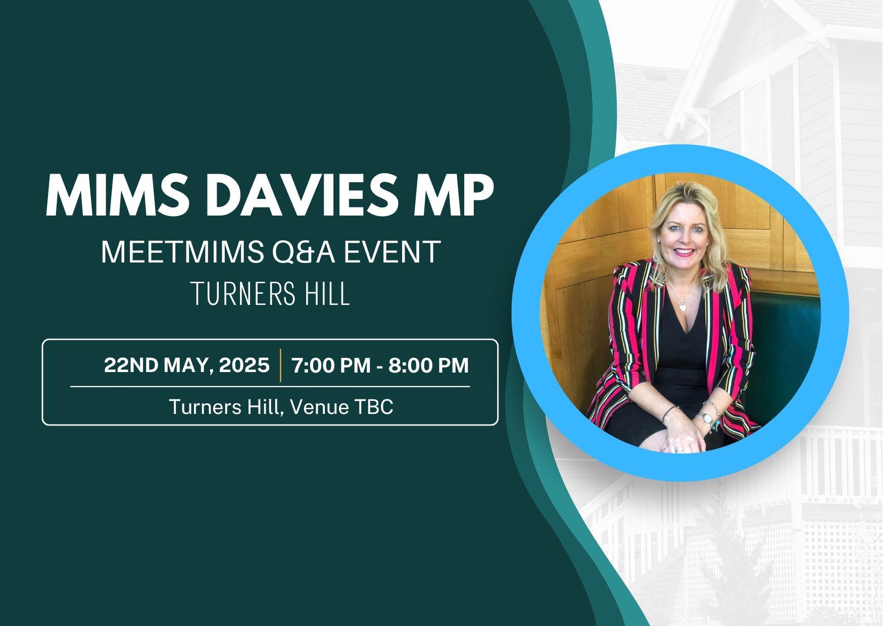 Mims Davies MP announces next in person Q&A in Turners Hill for residents