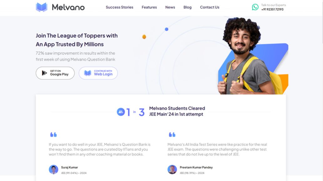Melvano voted as Best App for JEE Main