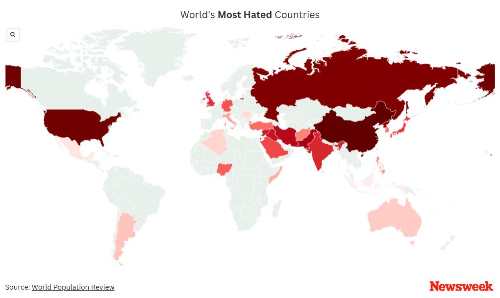 Map Shows World's Most Hated Countries