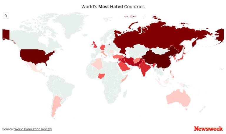 Map Shows World's Most Hated Countries