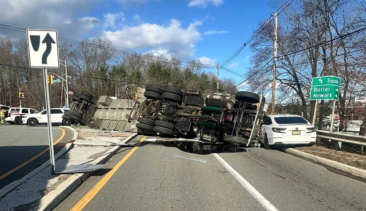 Tanker Hauling 7K Gallons Of Septic Waste Overturns In West Milford