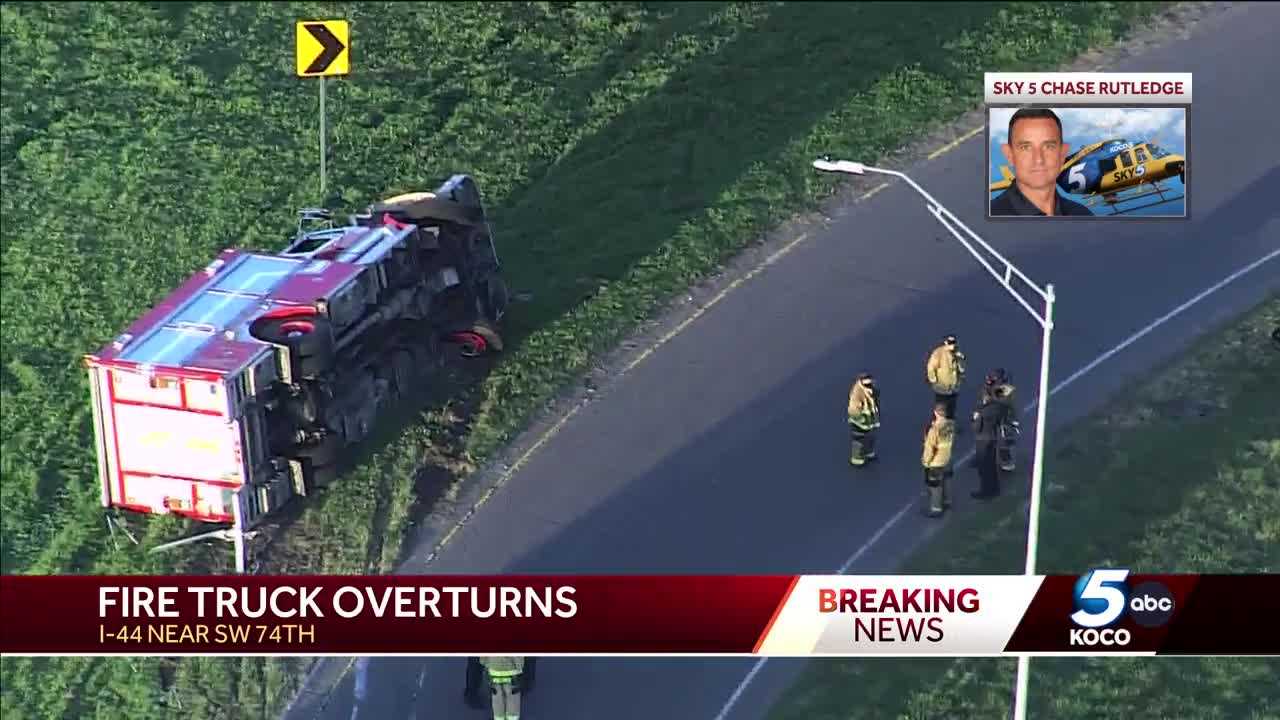 WATCH: Fire truck overturns in southwest Oklahoma City