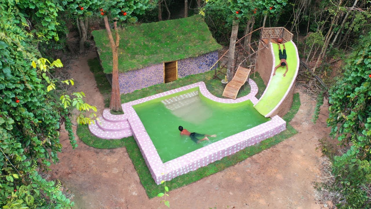 20 Days Building an Underground House with Pool & Decorated Living Room