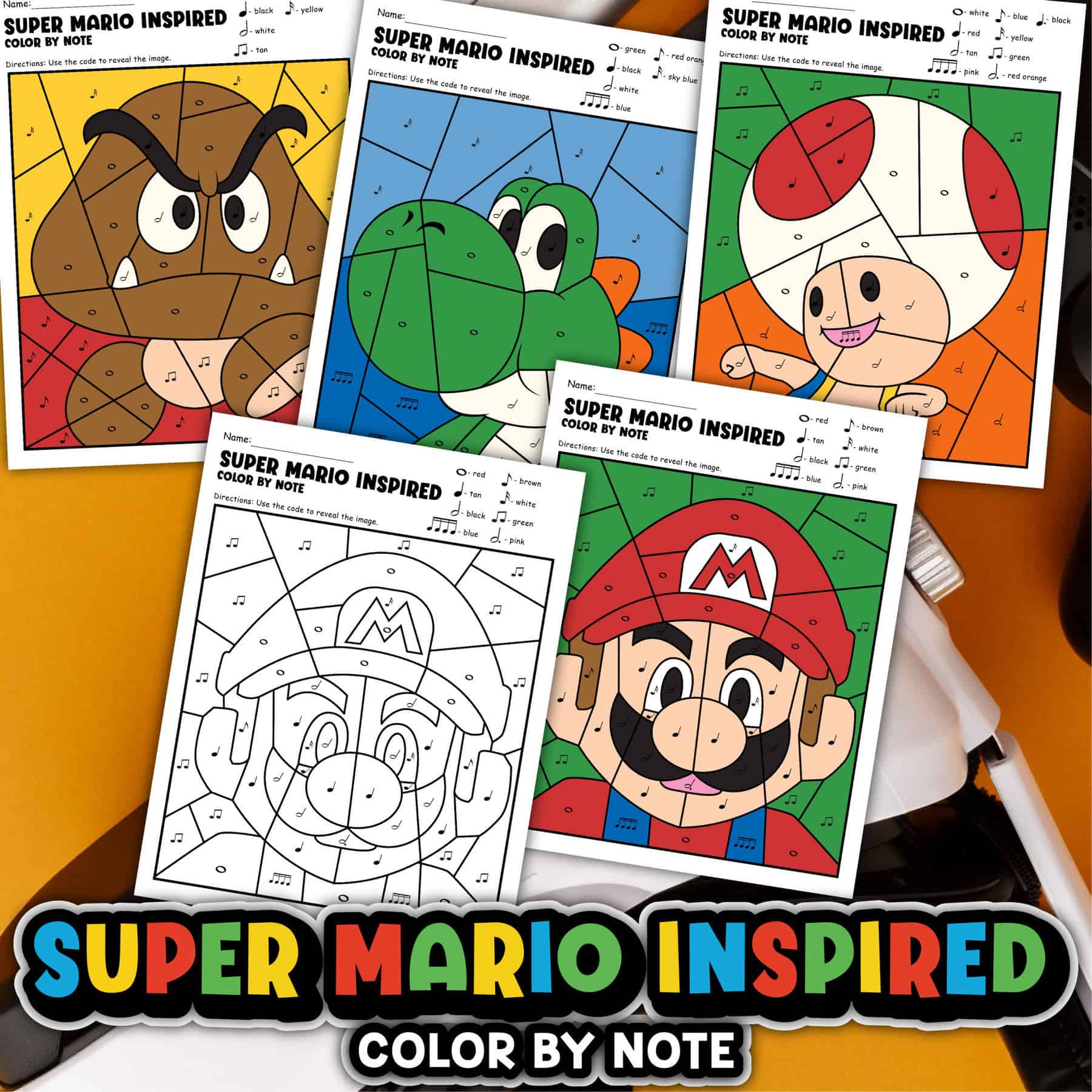 Free Printable Super Mario Color by Note Coloring Pages