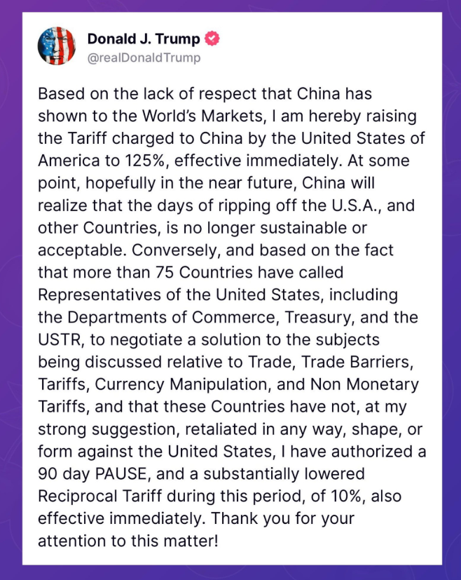 Trump suspende aranceles a países que no tomaron represalias y aumenta ...