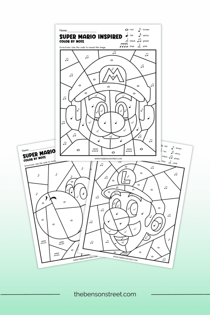 Free Printable Super Mario Color by Note Coloring Pages