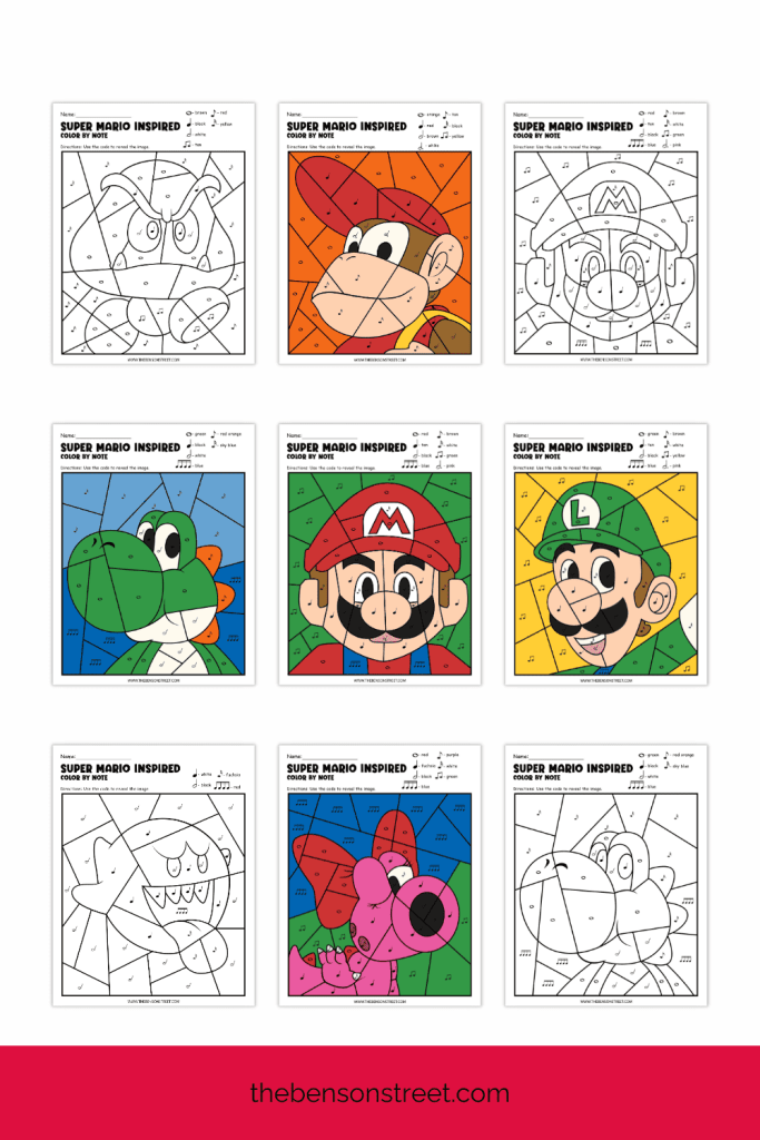 Free Printable Super Mario Color by Note Coloring Pages