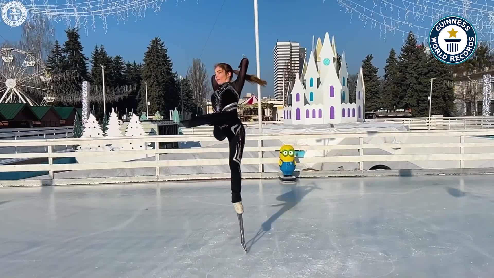 Ukrainian skater performs incredible spins on stilted ice skates